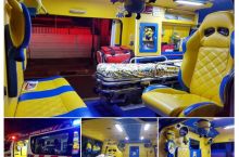 > bleeding out in a minion-themed ambulance